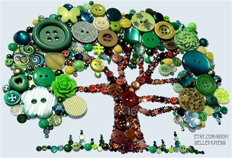 8x10 button tree of life button art with swarovski by bellepapiers
