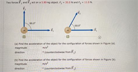 Solved Two Forces F1 And F2 Act On A 5 80 Kg Object F1 35 0