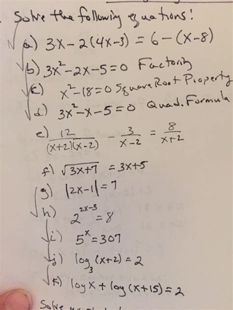 Solved Solve The Following Equations A 3x 2 4x 3 6