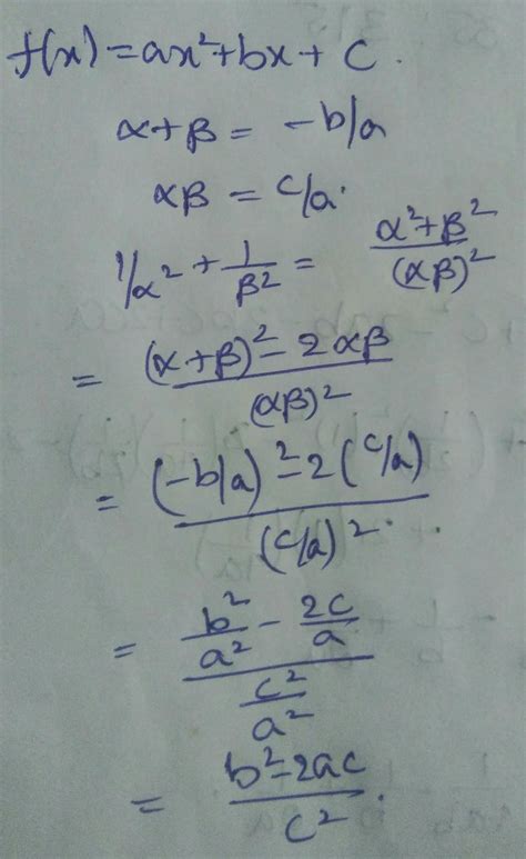 If Alpha And Beta Are Zeros Of The Polynomial F X Ax² Bx C Then Find 1