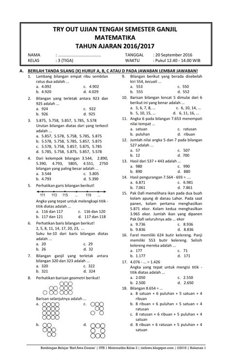 Soal Matematika Kelas 4 Semester 1 Pelajaranku