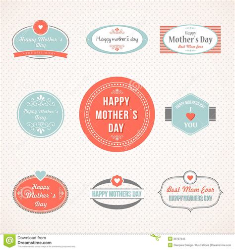 Retro Cute Happy Mothers Day Label Set Stock Vector Illustration Of