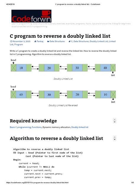 c program to reverse a doubly linked list codeforwin pdf pointer