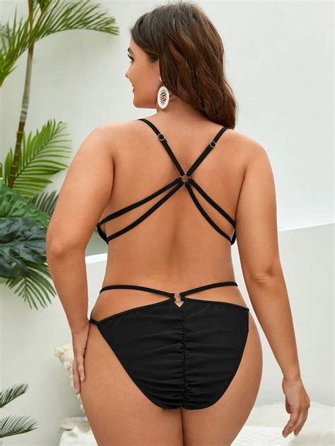 Plus Ring Linked Strappy Back Scrunch Butt One Piece Swimsuit Shein Usa