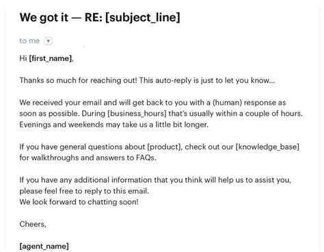 auto reply email sample for customer service a personalized template