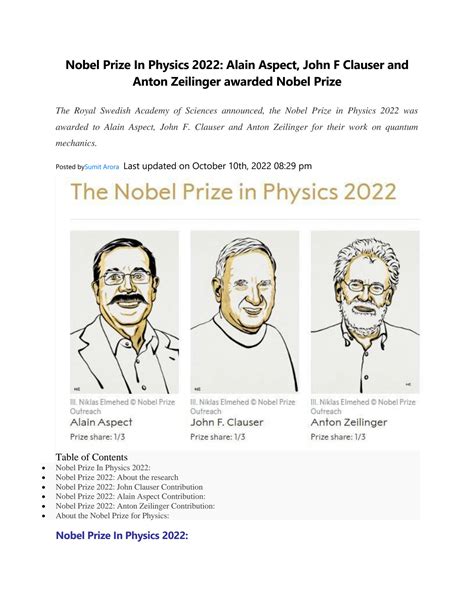 Solution Nobel Prize In Physics 2022 Alain Aspect John F Clauser And