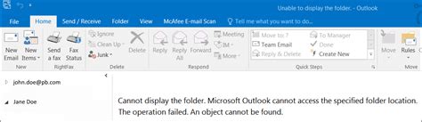 freekb outlook resolve cannot display the folder