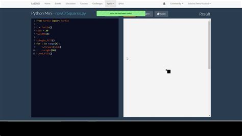 row of squares python turtles youtube