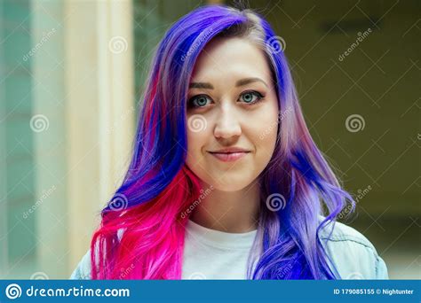 Beauty Woman Creativity Colored Hair Stylist Wearing Oversized Jacket