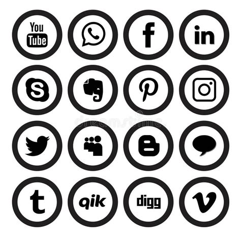 Set Of Popular Social Media Logos Vector Web Icon Black Editorial