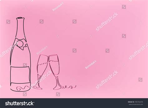 Continuous Line Drawing Two Glasses Champagne Stock Vector Royalty