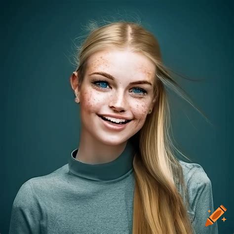 Portrait Of A Beautiful Smiling Woman With Freckles On Craiyon