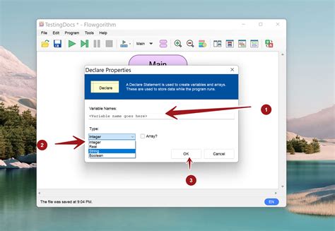 create variables in flowgorithm flowchart