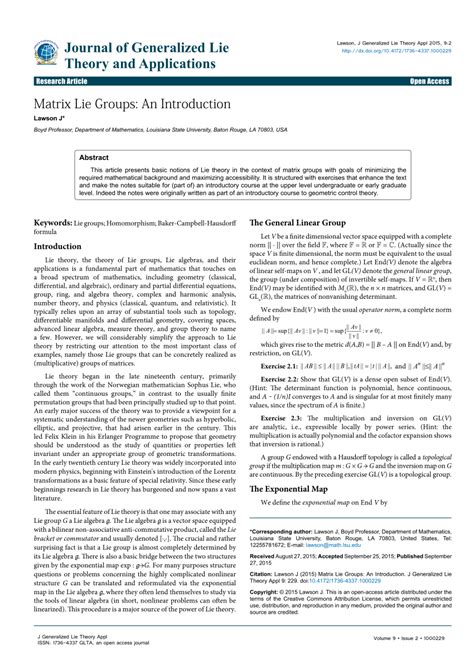 pdf matrix lie groups an introduction
