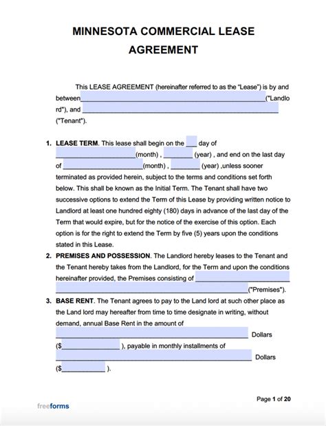 Free Minnesota Commercial Lease Agreement Template Pdf Word
