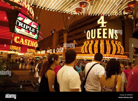People Enjoying The Las Vegas Nightlife Downtown On Fremont Street Las