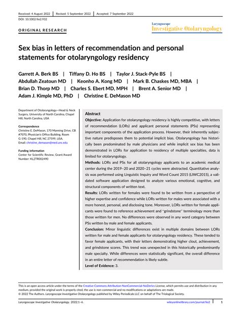 Pdf Sex Bias In Letters Of Recommendation And Personal Statements For