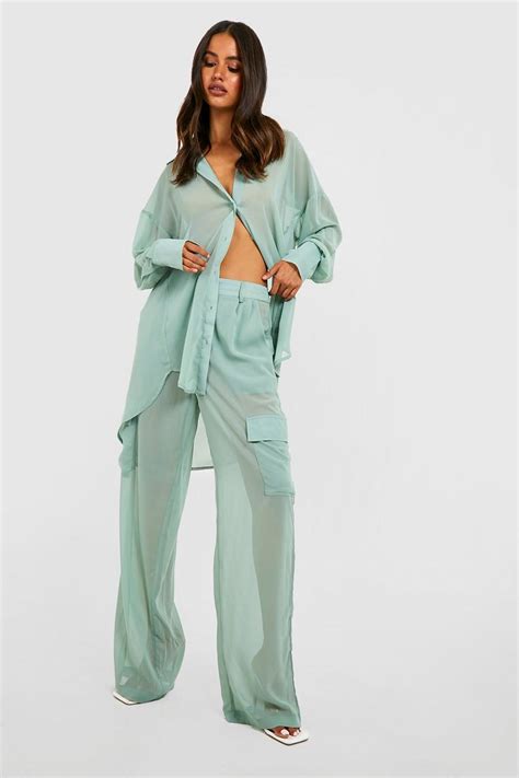 Chiffon Wide Leg Cargo Trousers Boohoo Uk