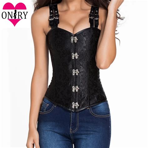 Black Buckle Strap Overbust Corset Vest Top Gothic Steampunk Clothing