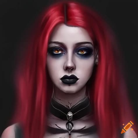 Portrait Of A Goth Girl With Green Eyes Red And Black Hair Dark