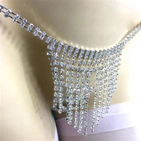 Rhinestone Body Jewelry Tassel Sexy Underwear Women Thong Panties