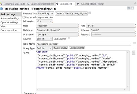 postgresql talend set db connection parameters as variables stack