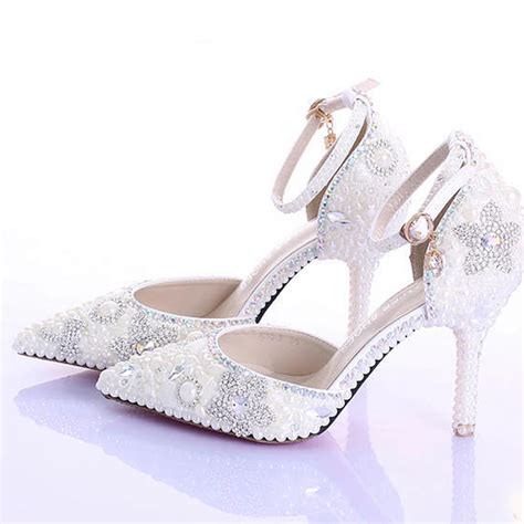 Sexy Gorgeous Ivory Pearls Genuine Leather Party Prom Heels Ankle