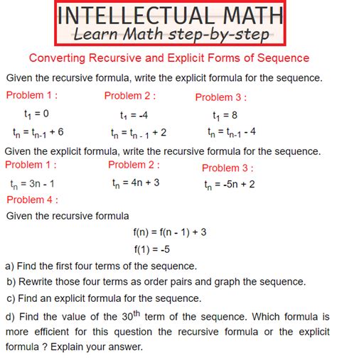 Converting Recursive And Explicit Formula Of The Sequence Worksheet