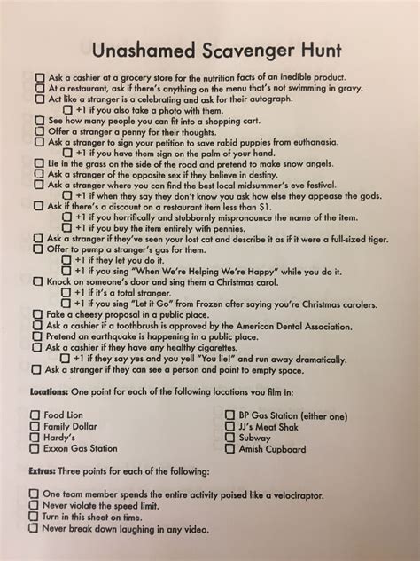 Adult Scavenger Hunt Ideas