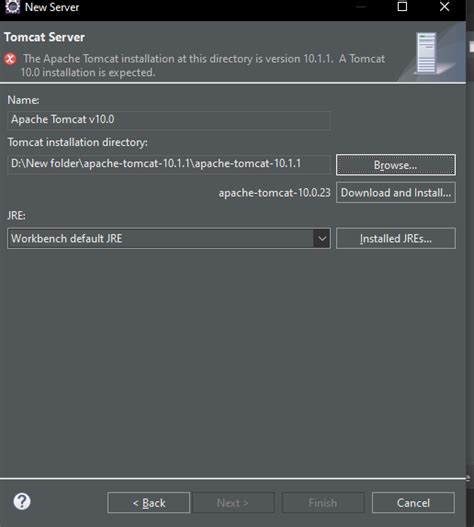 eclipse the apache tomcat installation at this directory is version