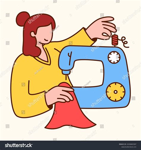 Woman Sewing Clothes Sewing Machine Flat Stock Vector Royalty Free