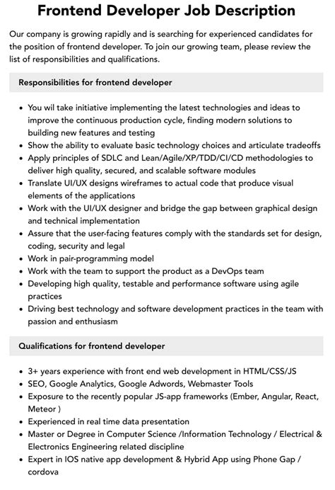 frontend developer job description velvet jobs
