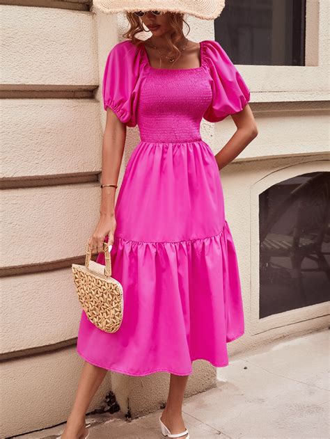 Shein Vcay Square Neck Puff Sleeve Ruffle Hem Dress Shein Eur