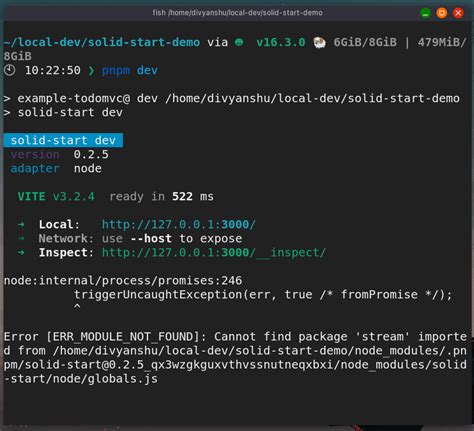 cannot find package stream imported from node modules solid start