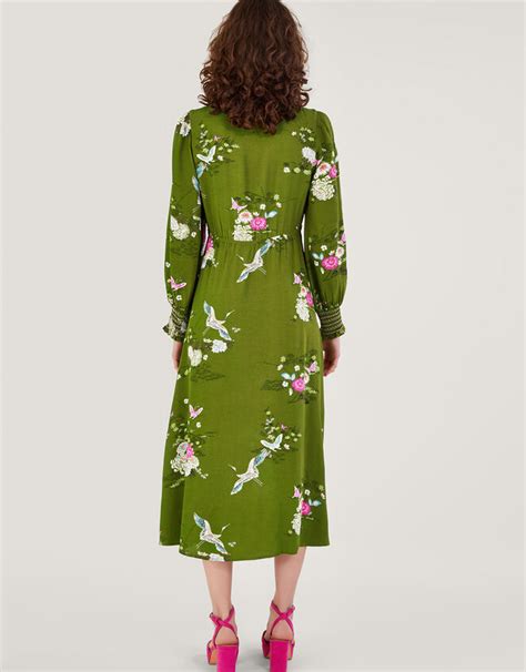 Drew Floral Print Tea Dress In Sustainable Viscose Green Day Dresses