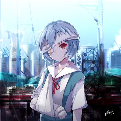 Safebooru 1girl Absurdres Arm Sling Ayanami Rei Bandage Bandage Over