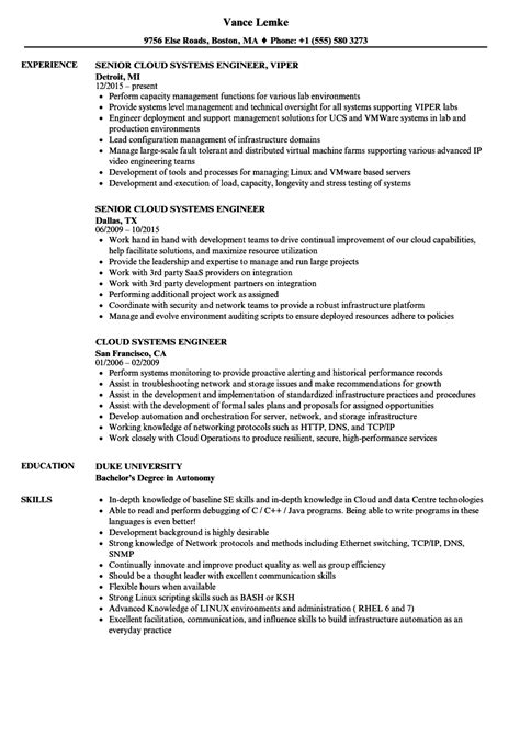 cloud systems engineer resume samples velvet jobs