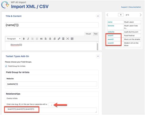 import posts from csv files and maintain relationships with wp all
