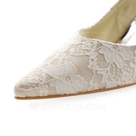 Womens Lace Satin Spool Heel Closed Toe Pumps With Stitching Lace