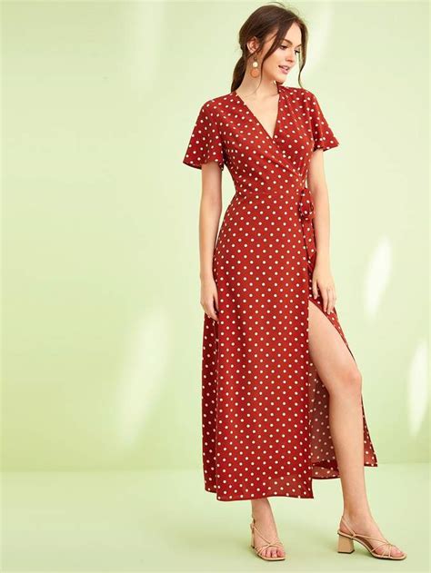 Shein Polka Dot Print Wrap Belted Dress Belted Dress Dresses Polka