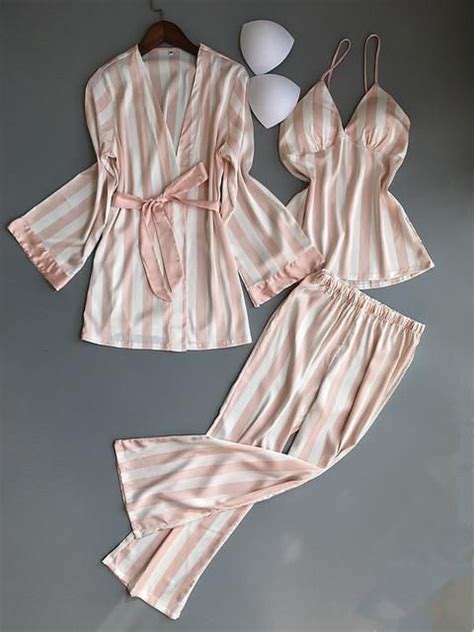 Women Pajamas Sets 3 Pieces Fashion Spaghetti Strap Tops Satin