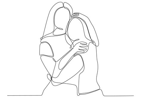 Continuous Line Drawing Of Cheerful Women Embracing Each Other Two