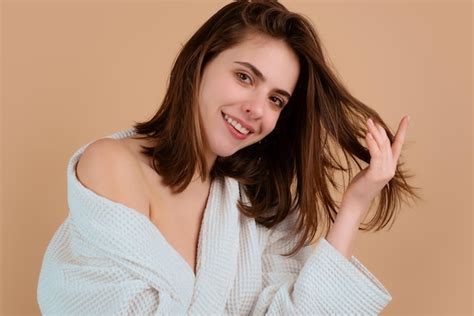 Premium Photo Woman Touching Her Hair After Showering Beauty Haircare