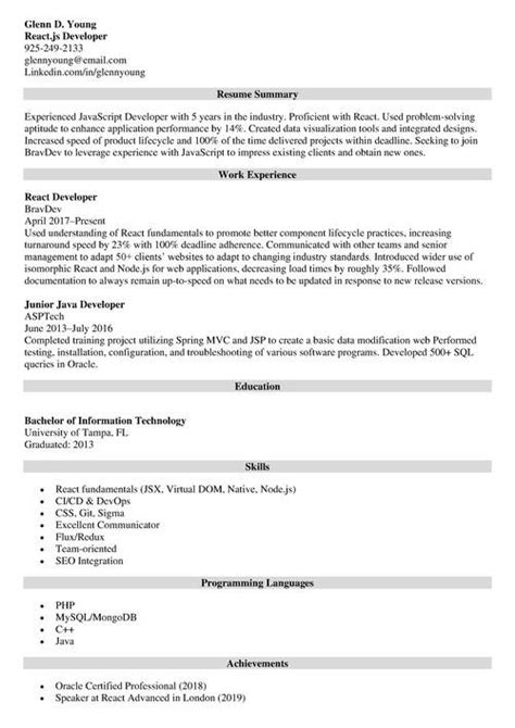 react developer resume example tips and writing guide