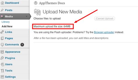 how to increase upload size in wordpress appthemes docs