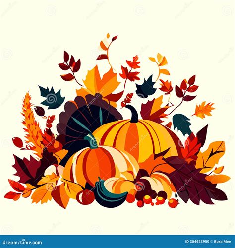 Autumn Background With Pumpkins And Fall Leaves Vector Illustration