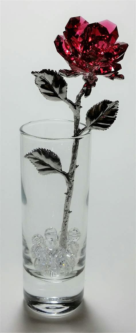 Red Crystal Rose Made Using Swarovski Crystal In Glass Vase Etsy
