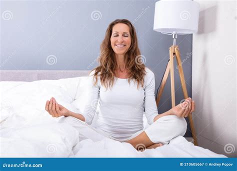 Happy Woman Meditating With Eyes Closed Stock Image Image Of Eyes