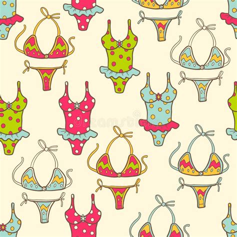 Vector Seamless Summer Pattern With Color Swim Suits Bikini Br Stock