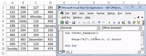 vba offset function how to use excel vba offset property example
